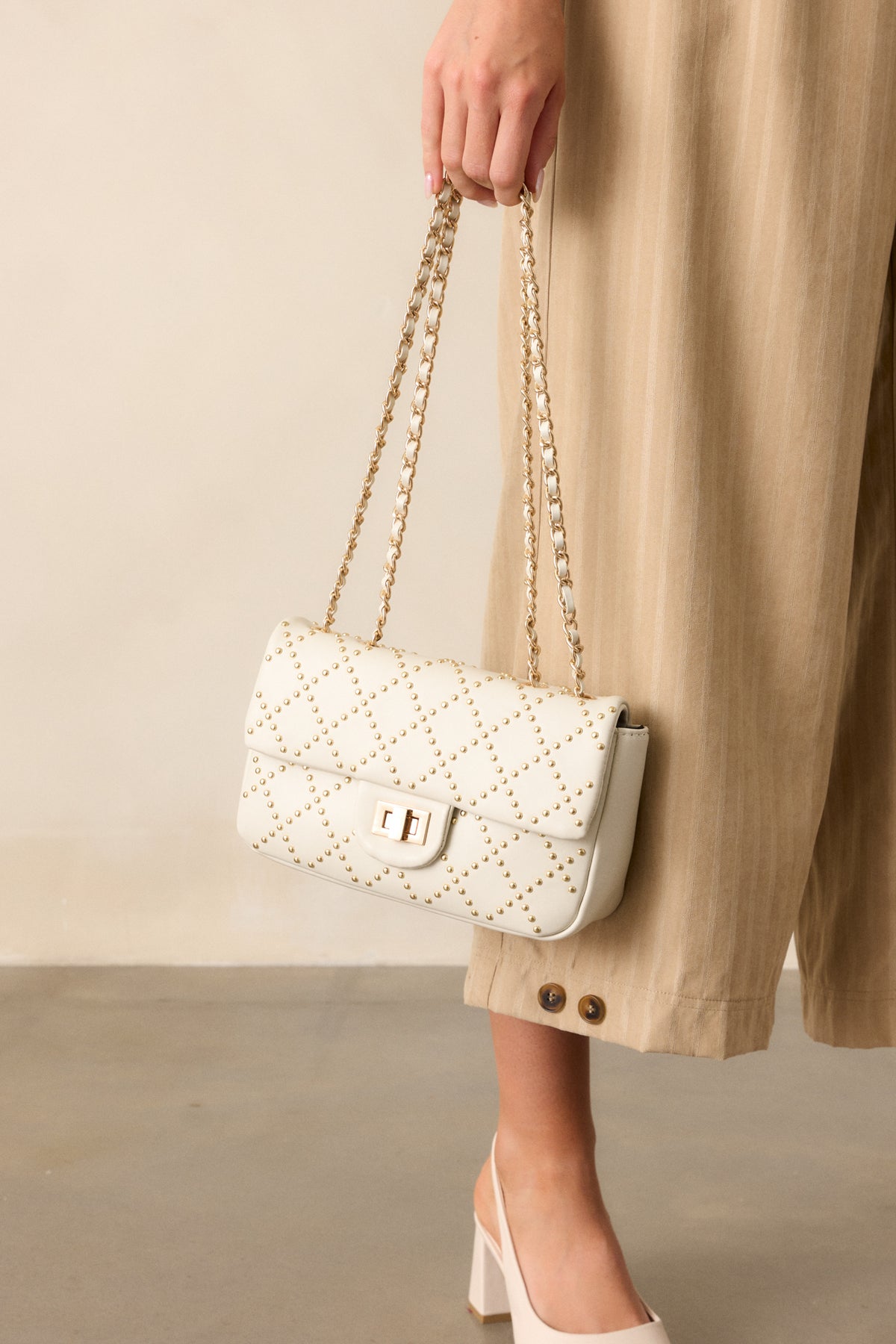 Ivory Studded Handbag - All Accessories | Red Dress