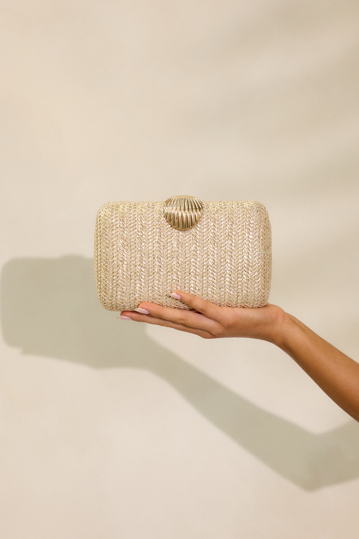 Natural Gold Woven Clutch - All Accessories | Red Dress