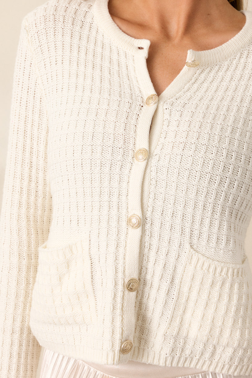Ivory Waffle Knit Cardigan - Fall Favorites | Red Dress