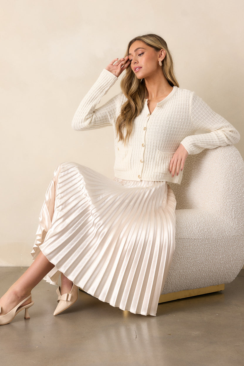 Ivory Pleated Midi Skirt - All Skirts | Red Dress