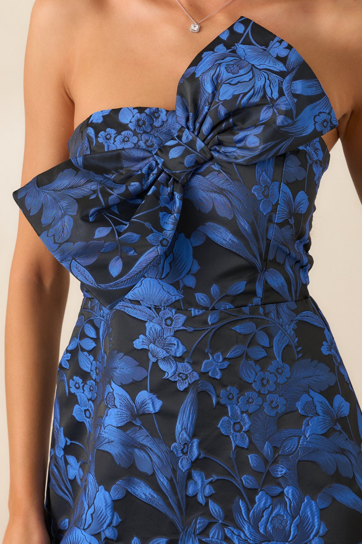 Midnight Blue Jacquard Strapless Midi Dress - All Dresses | Red Dress