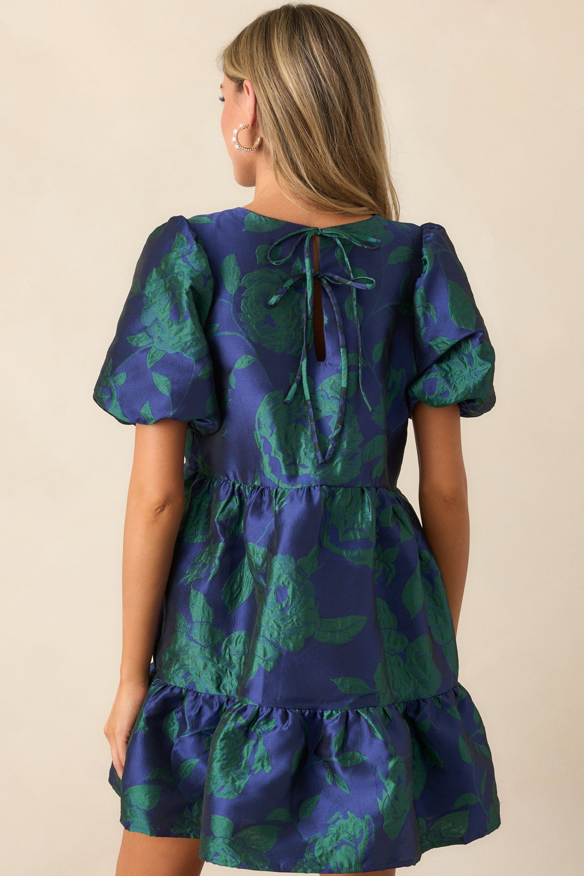 Midnight Blue Floral Jacquard Mini Dress - Mini Dresses | Red Dress
