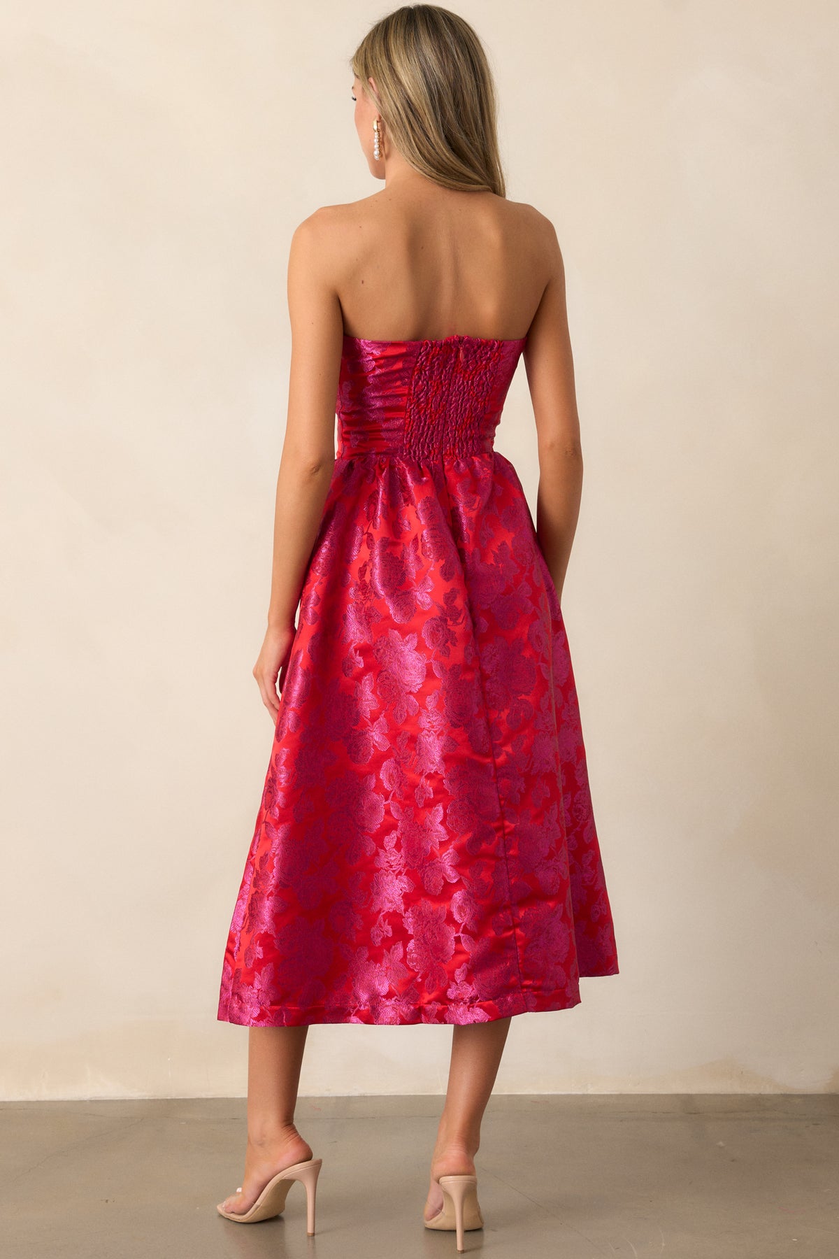 Red & Pink Jacquard Midi Dress - All Dresses | Red Dress