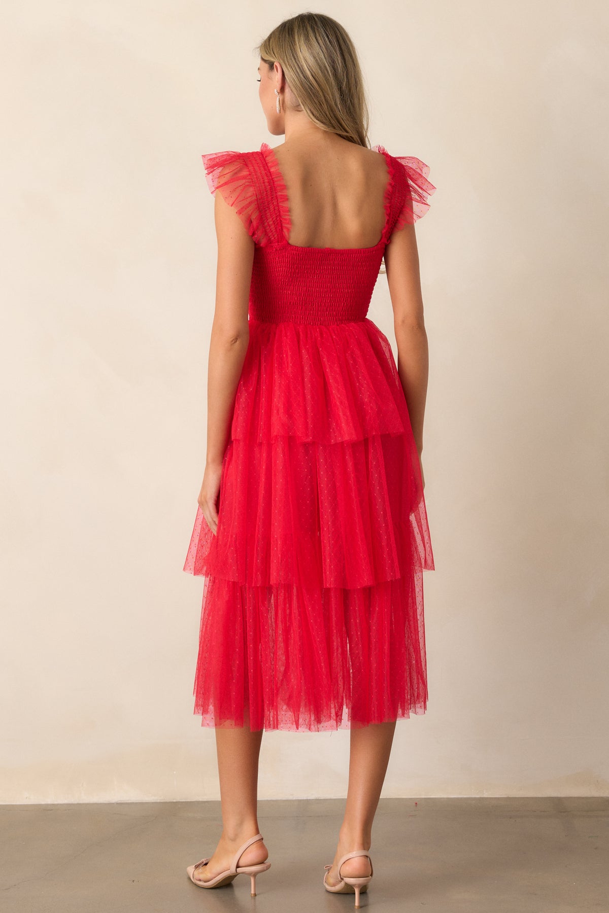 Red Tiered Midi Dress - All Dresses | Red Dress