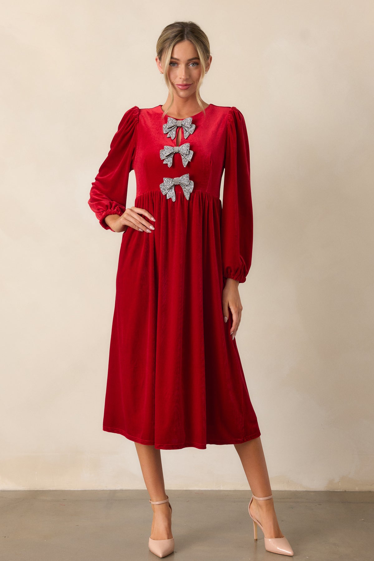 Red Velvet Midi Dress - All Dresses | Red Dress