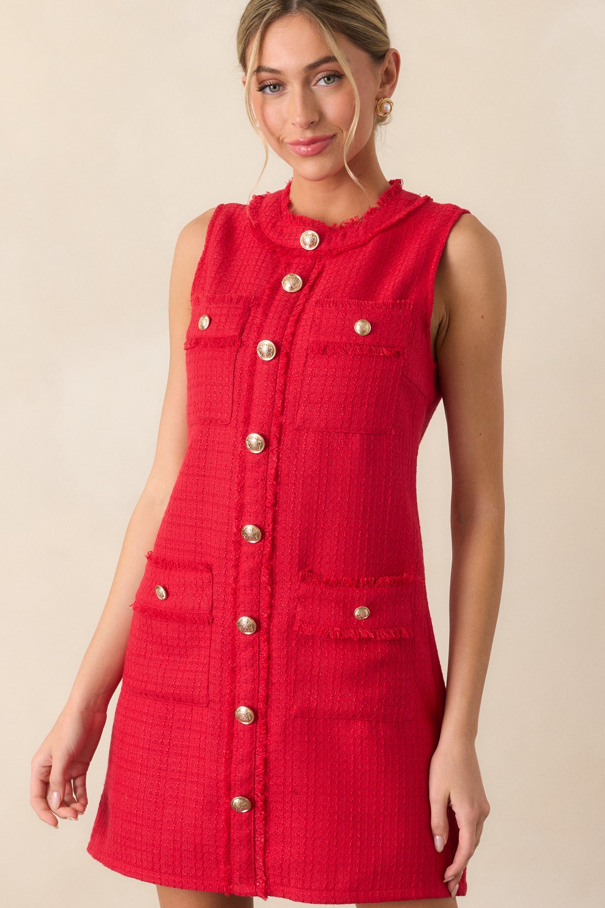 Red Tweed Mini Dress - All Dresses | Red Dress