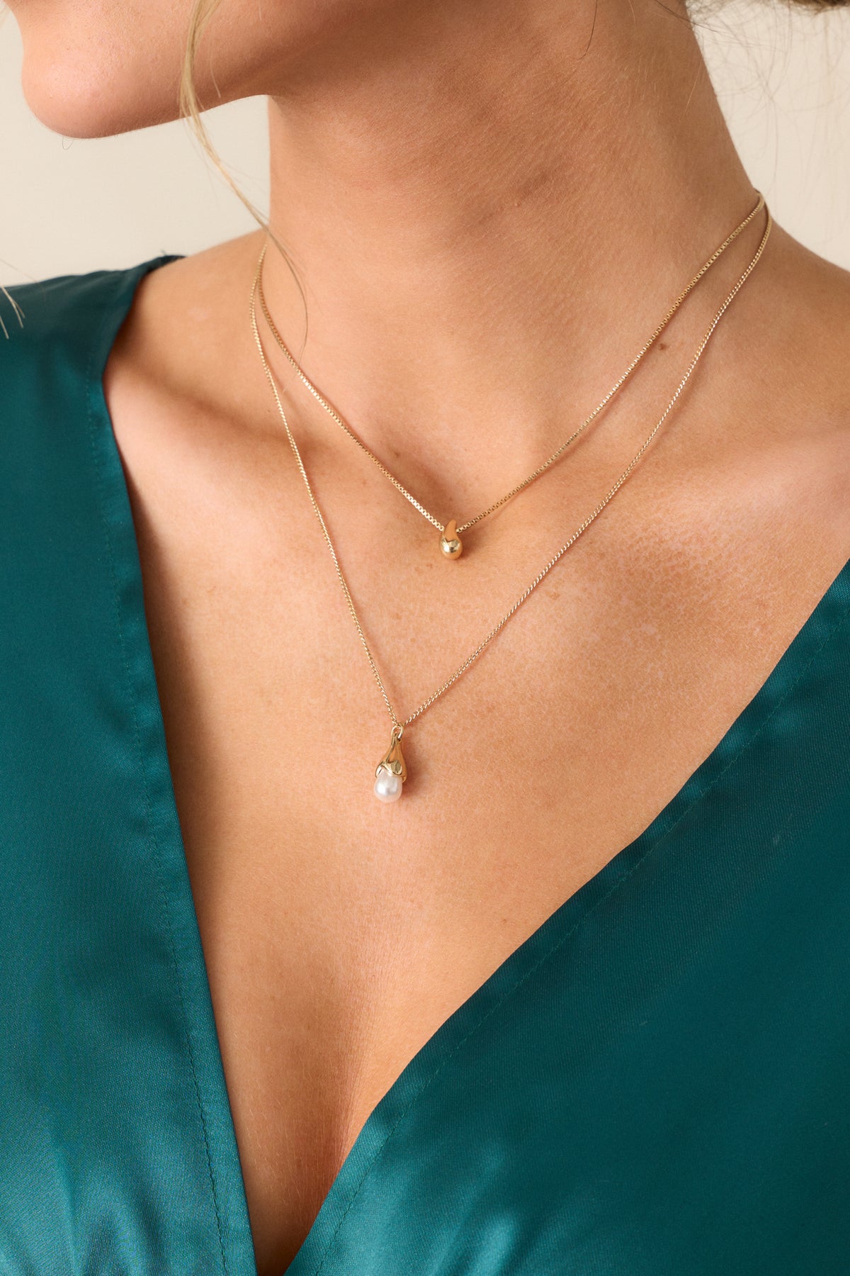 Gold & Pearl Layered Necklace Set - All Jewelry | Red Dress