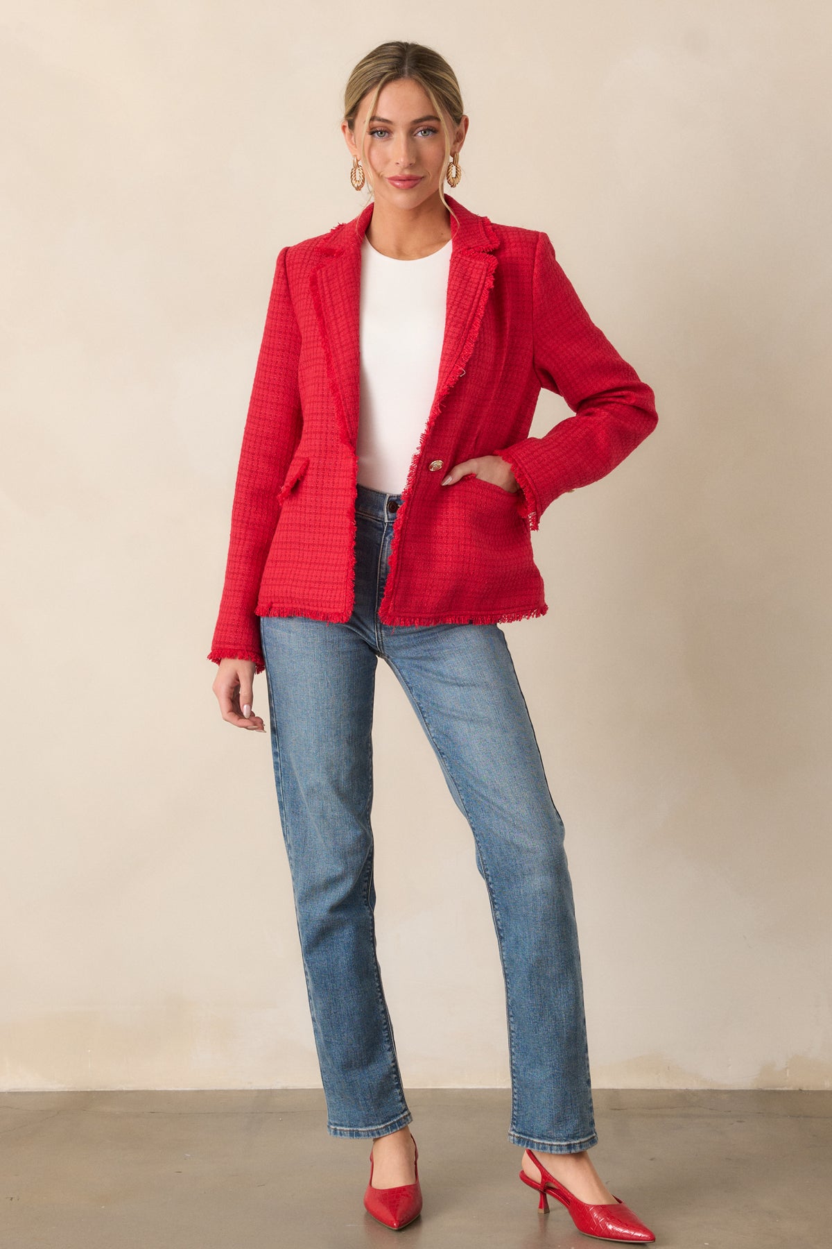 Red Tweed Blazer - All Outerwear | Red Dress