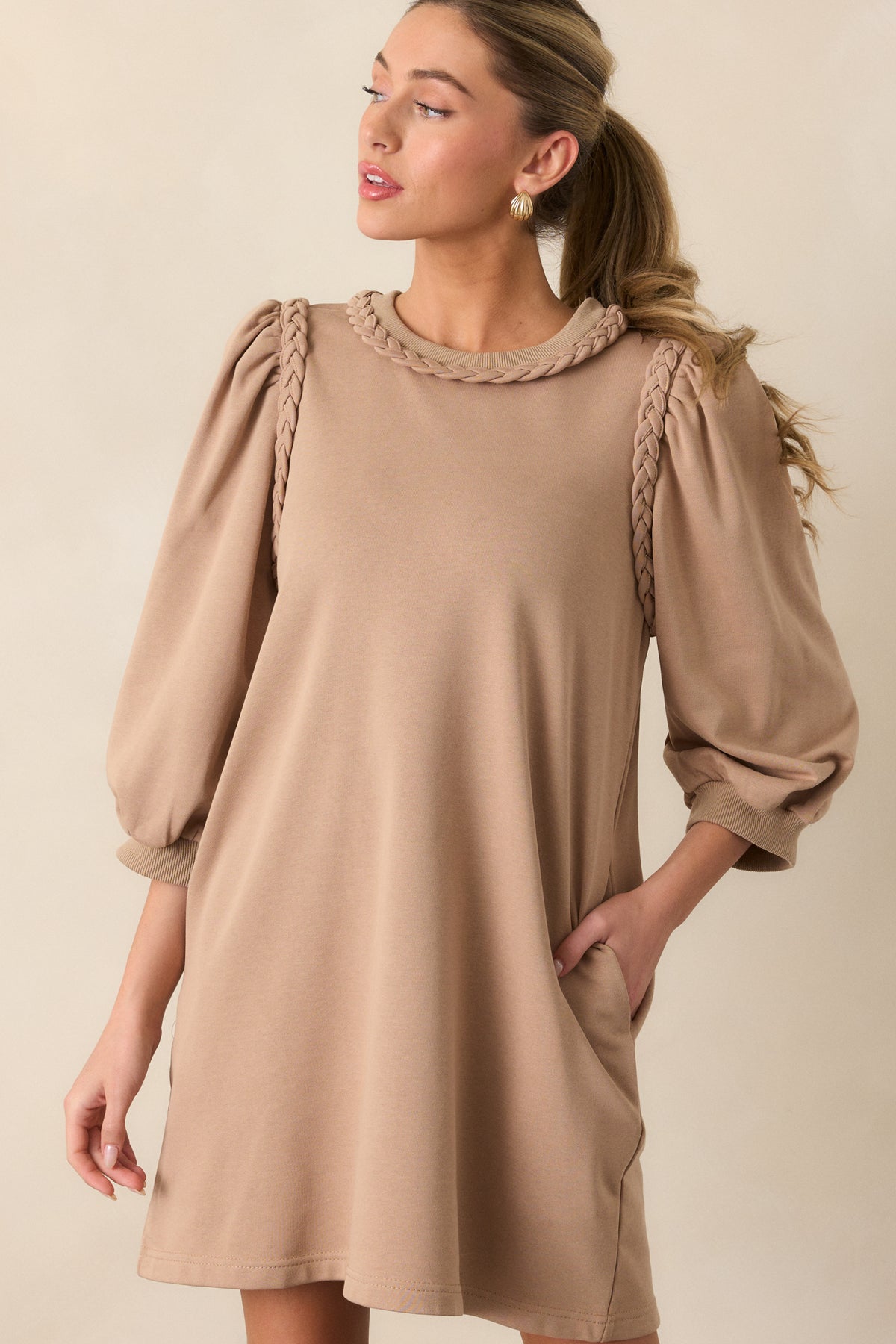100% Cotton Tan Mini Dress - All Dresses | Red Dress