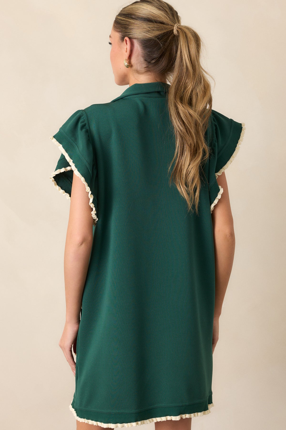 Forest Green Flutter Sleeve Mini Dress - Casual Dresses | Red Dress