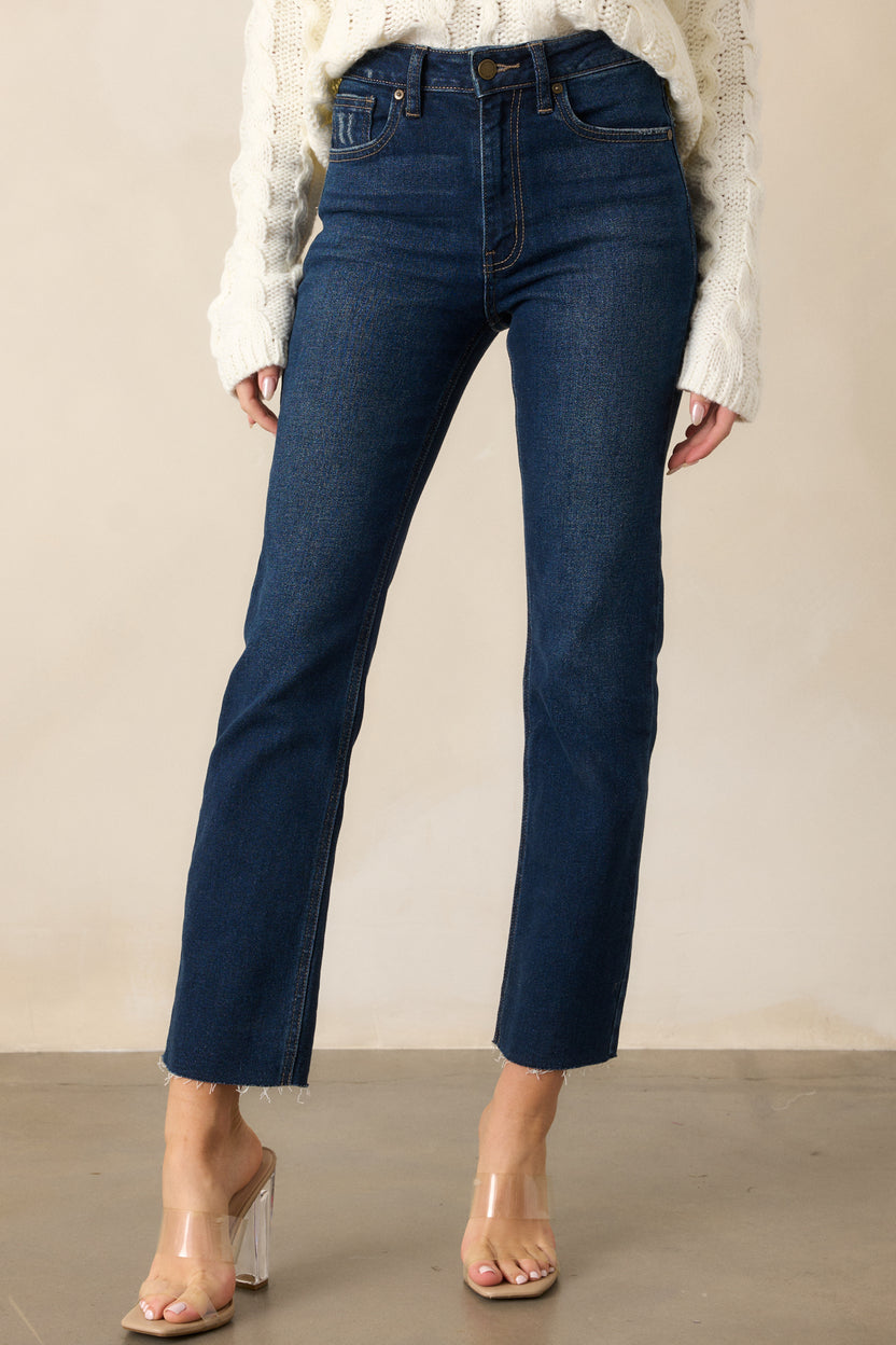 High Rise Dark Wash Straight Leg Jeans - All Denim | Red Dress