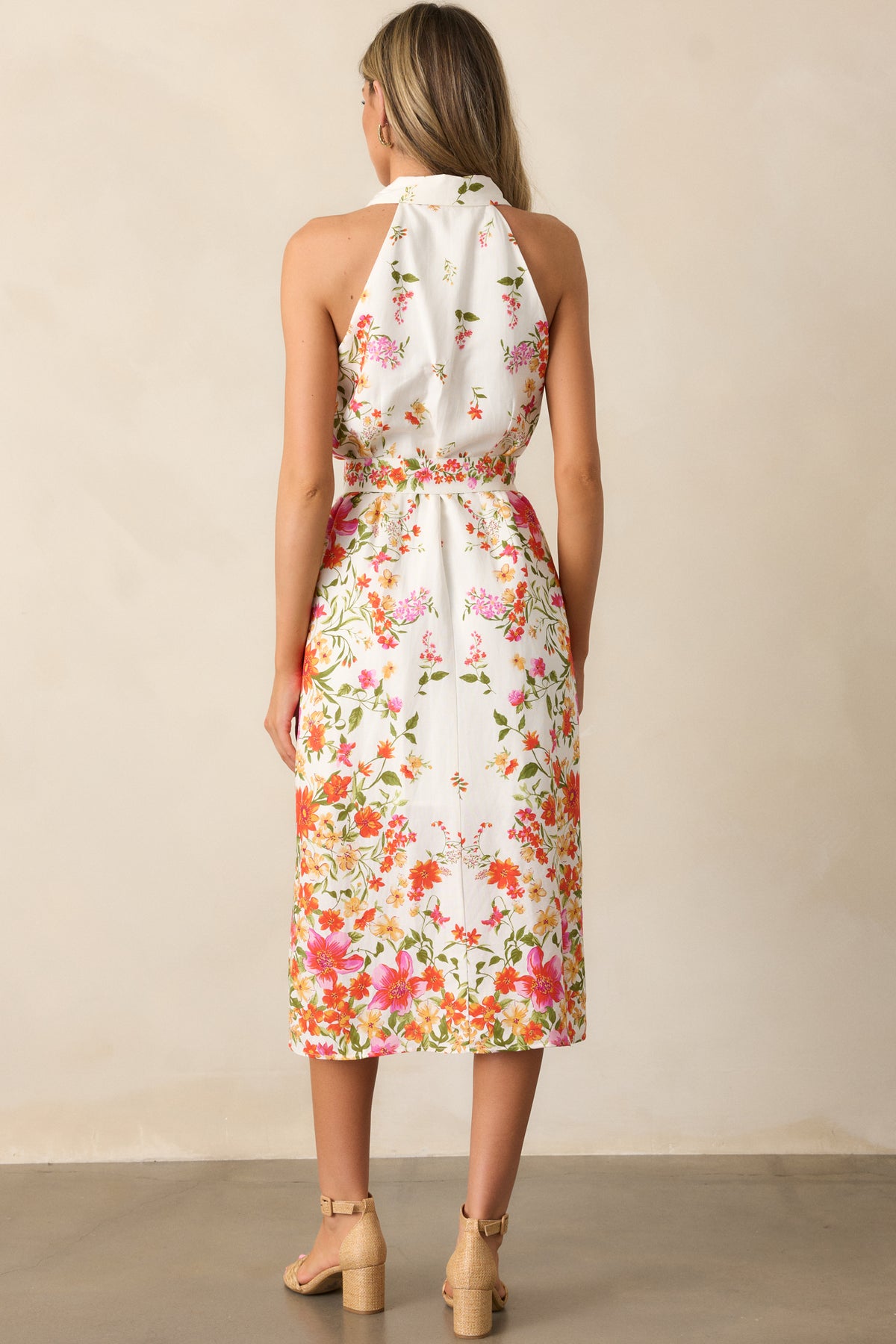 Floral Button Front Midi Dress - All Dresses | Red Dress