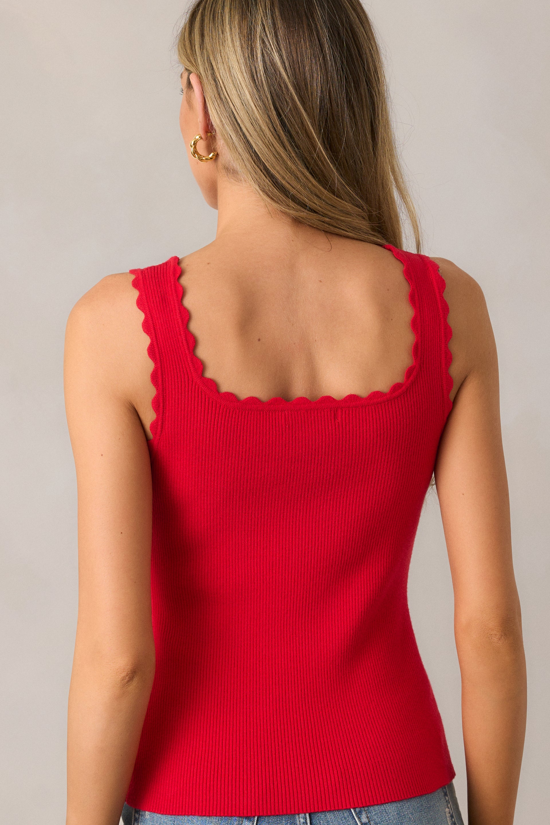 Red Scallop Knit Tank Top - All Tops | Red Dress