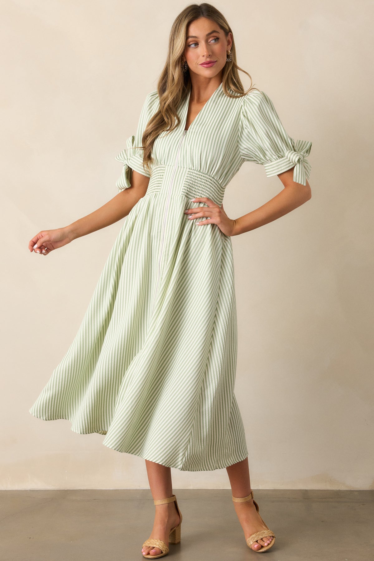 Stripe Zip Front Midi Dress - All Dresses | Red Dress