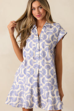 Cotton Dusty Blue And Ivory Shirt Dress - Mini Dresses | Red Dress