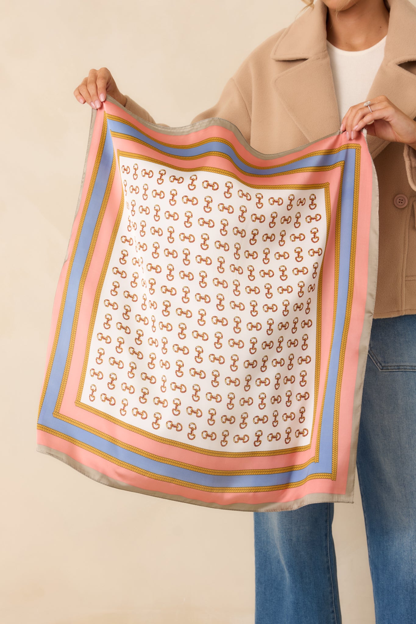 Pink Multi Equestrian Print Satin Scarf - All Accessories | Red Dress