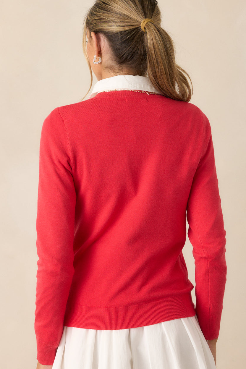 Red Long Sleeve Knit Sweater - All Tops | Red Dress