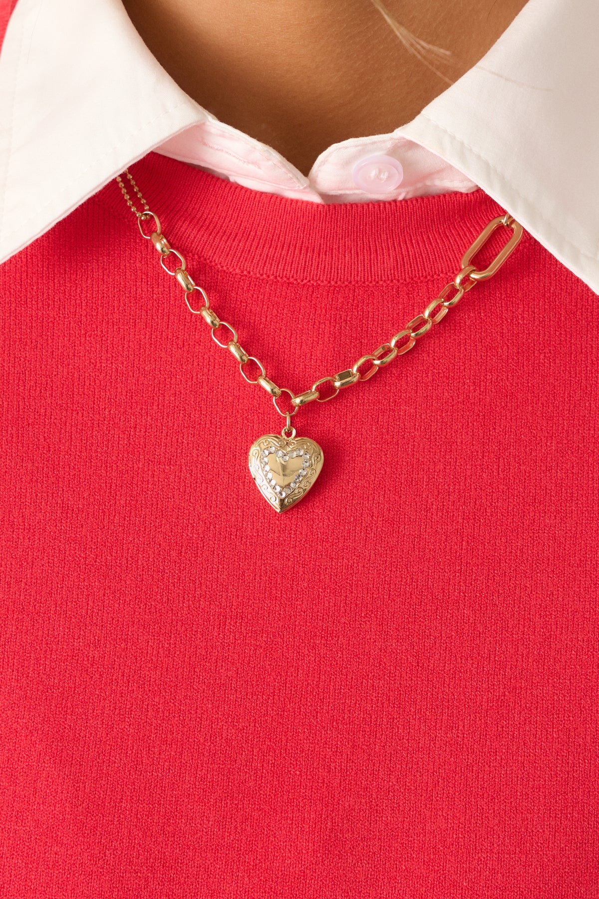 Gold Heart Locket Necklace - All Jewelry | Red Dress