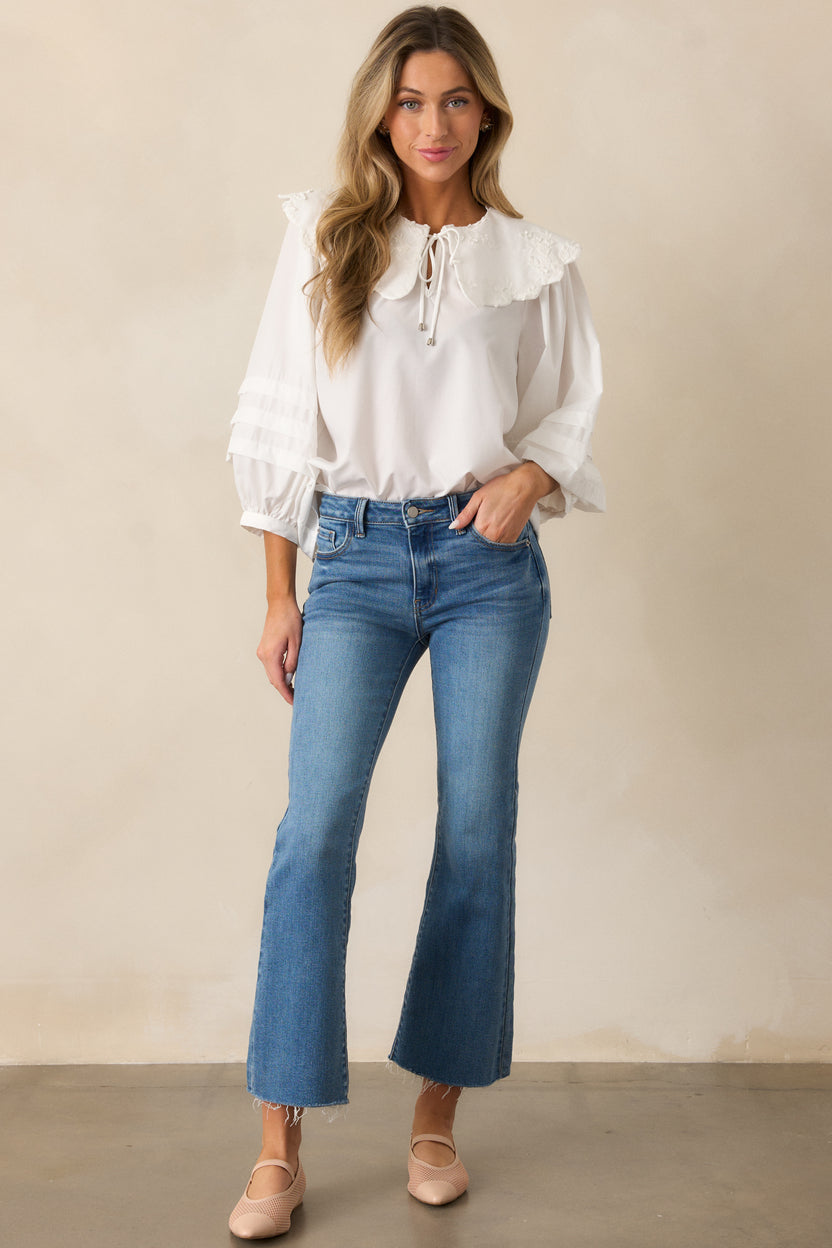 Medium Wash Cropped Flare Jeans - All Denim | Red Dress