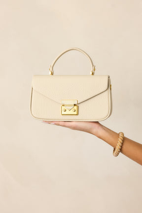 Ivory Textured Faux Leather Handbag - All Accessories | Red Dress