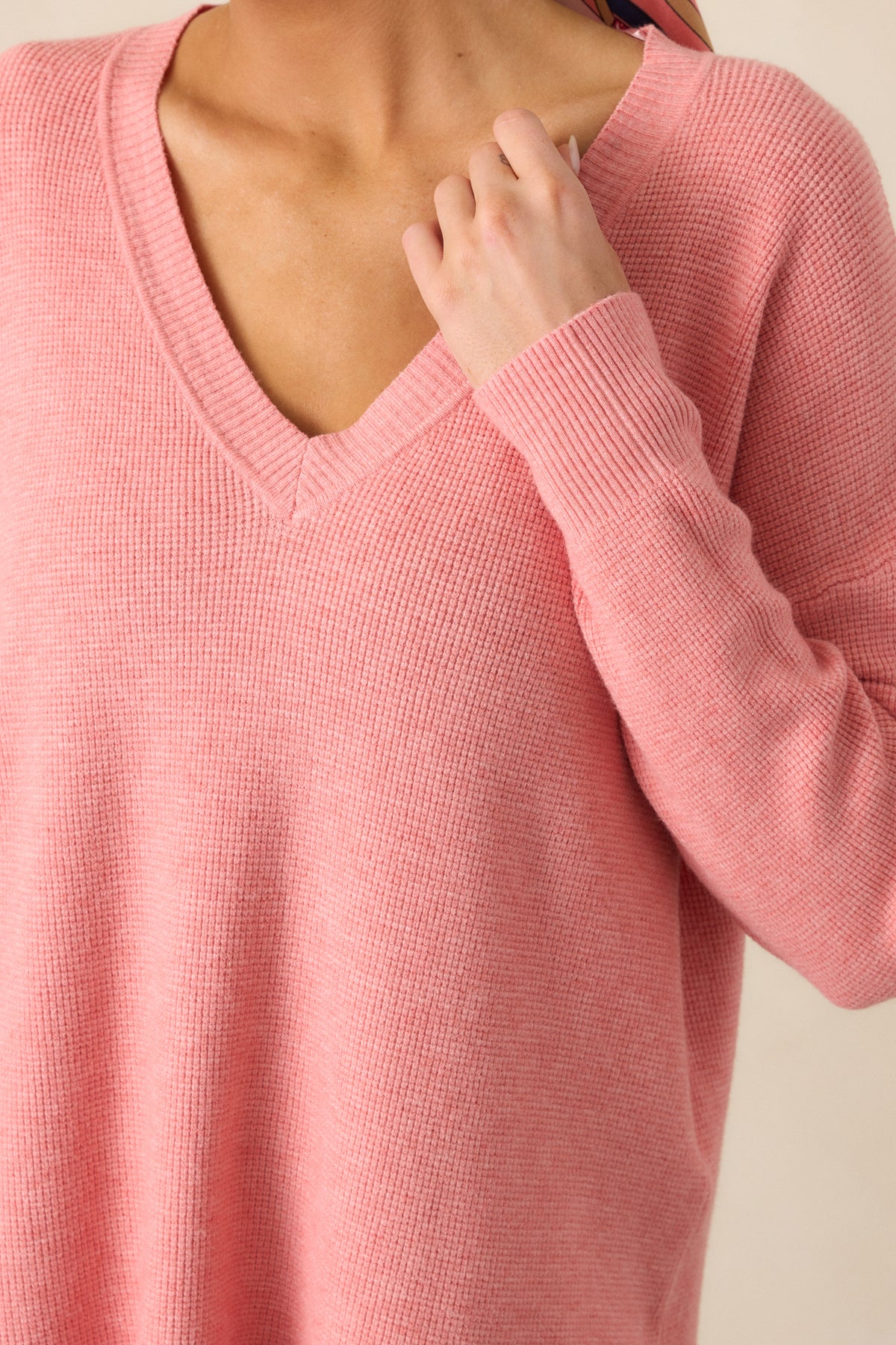 Rose Pink V-Neck Sweater - All Tops | Red Dress