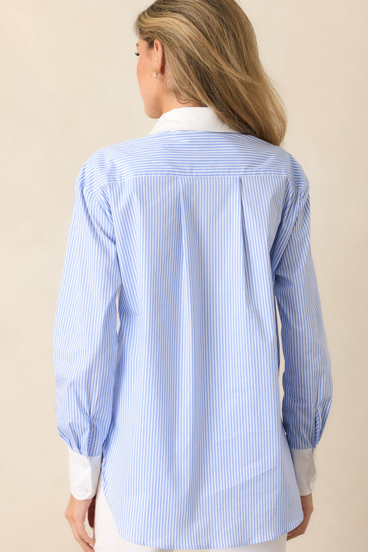 Blue Stripe Button Front Top - All Tops | Red Dress