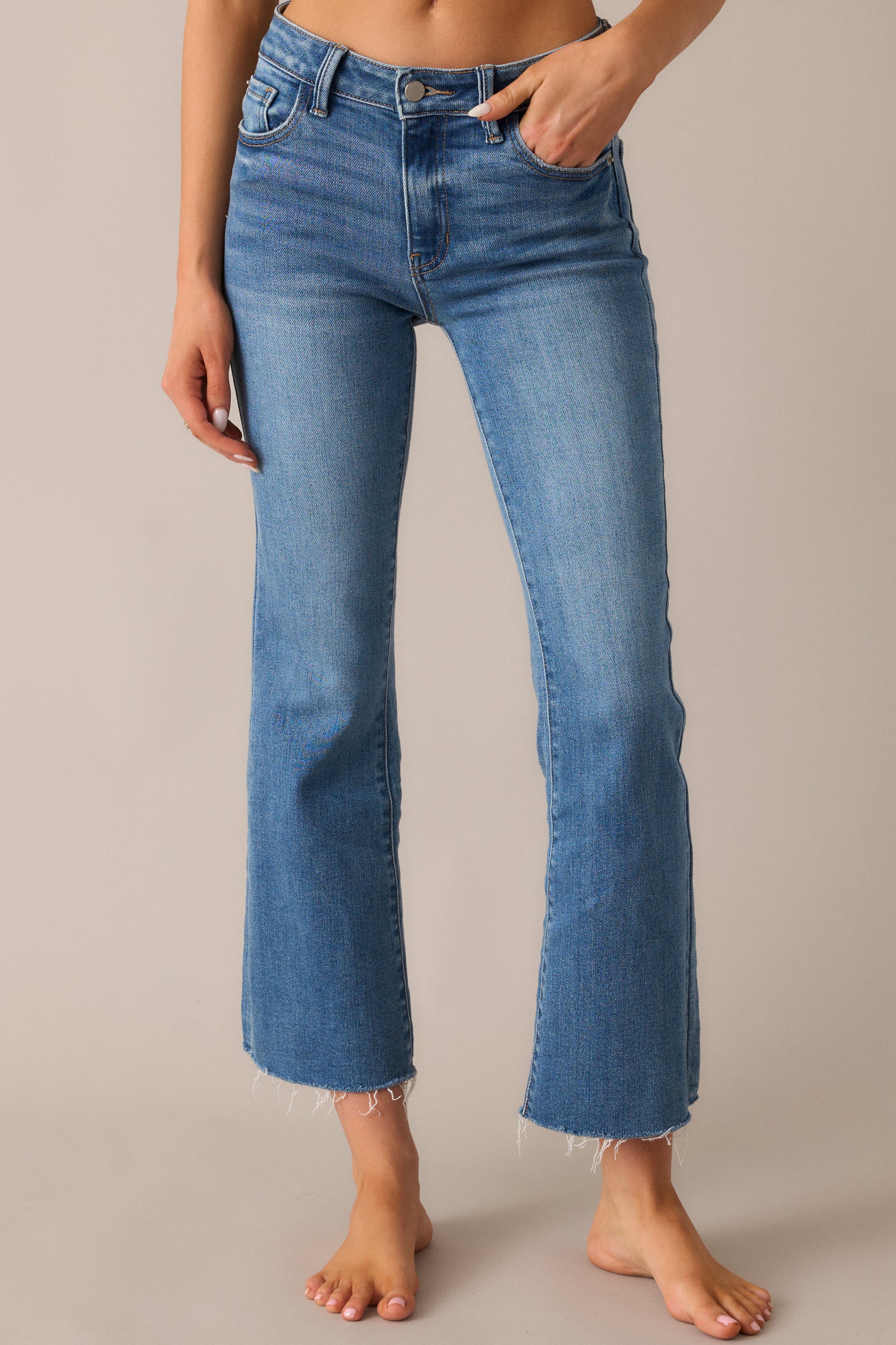 Medium Wash Cropped Flare Jeans - All Denim | Red Dress