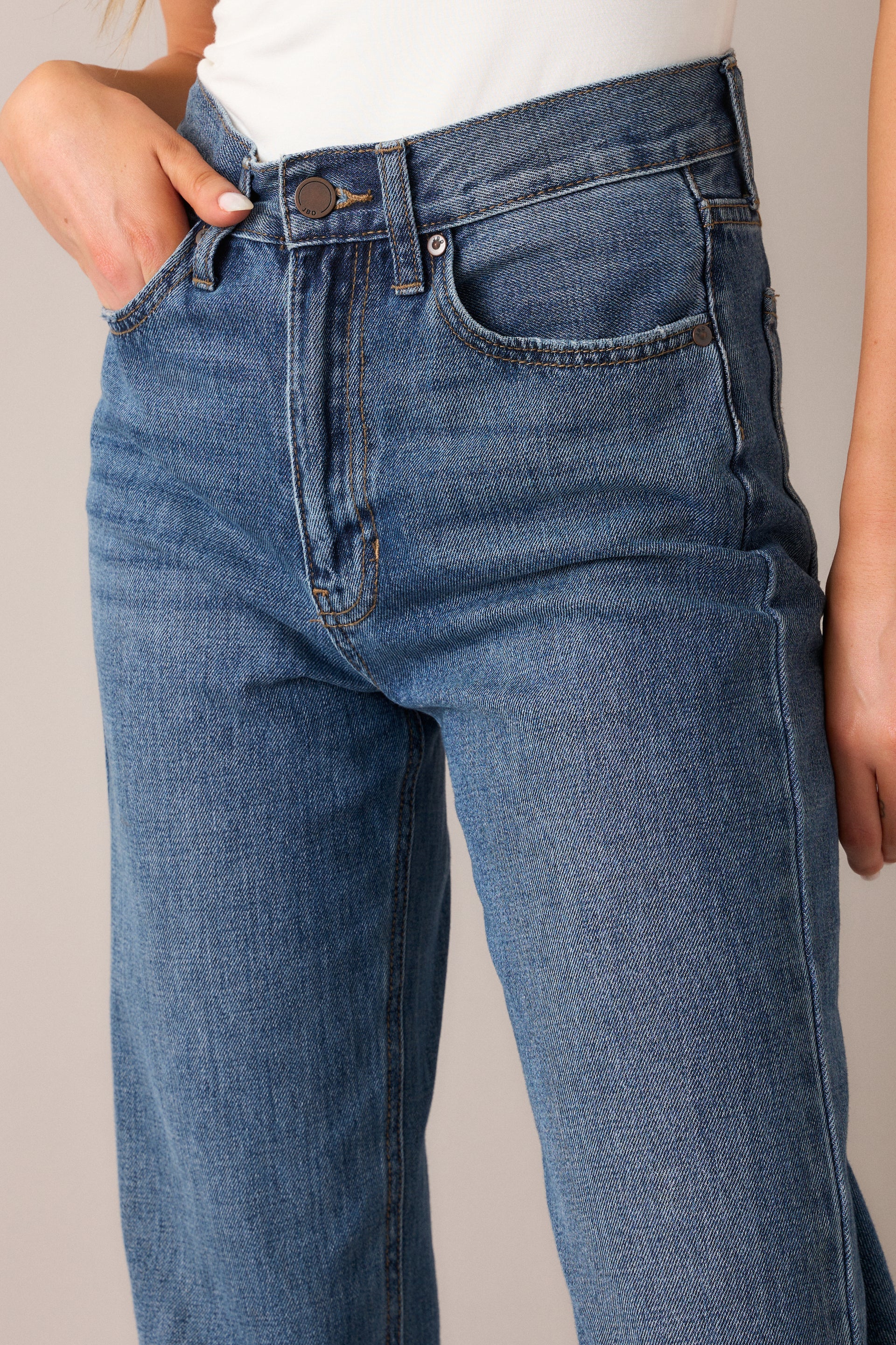 High Waisted Medium Wash Mom Jeans - Fall Favorites | Red Dress