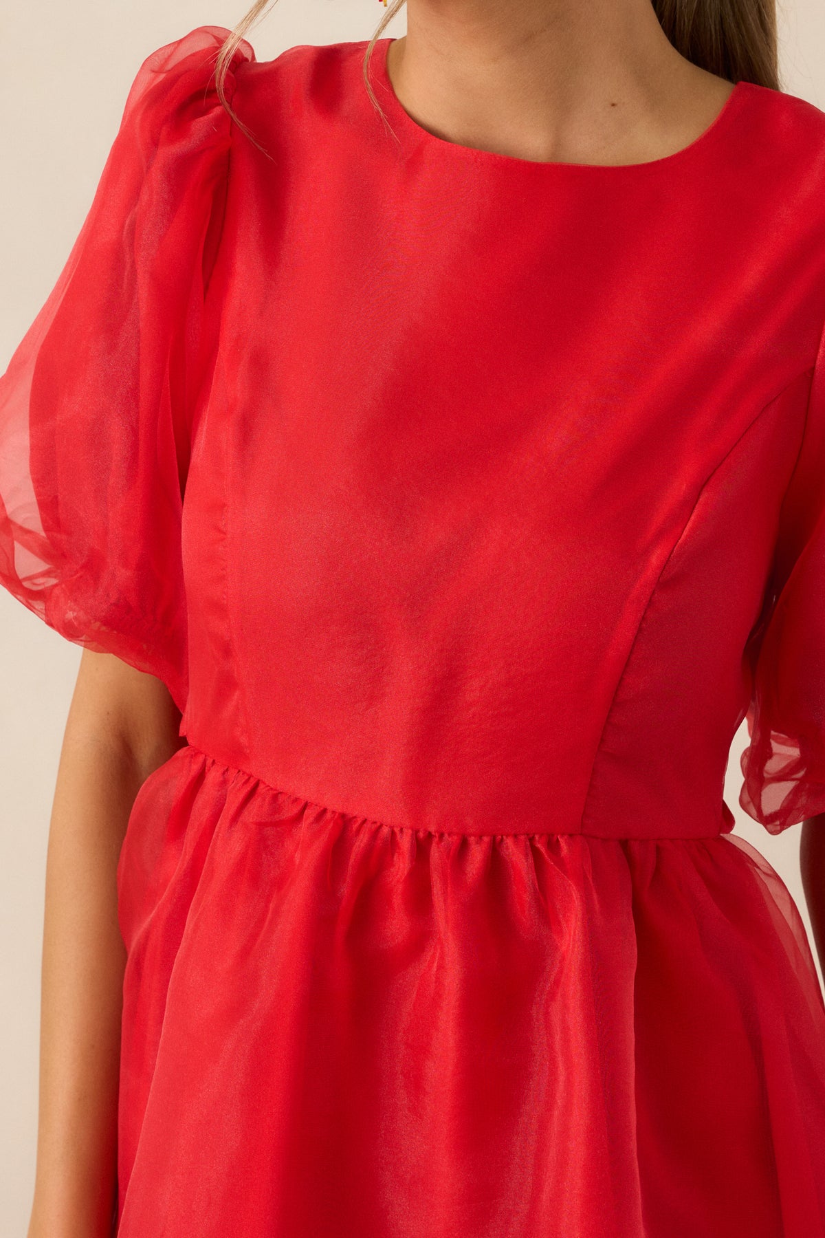 Red Puff Sleeve Mini Dress - All Dresses | Red Dress