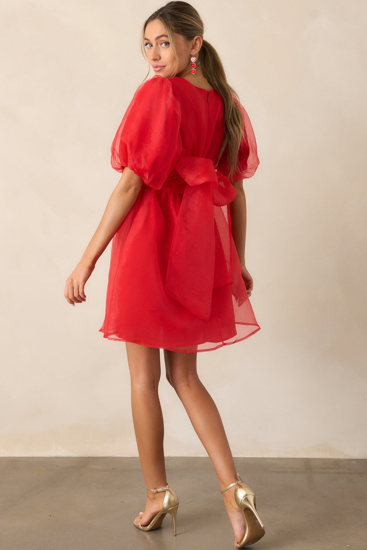 Red Puff Sleeve Mini Dress - All Dresses | Red Dress