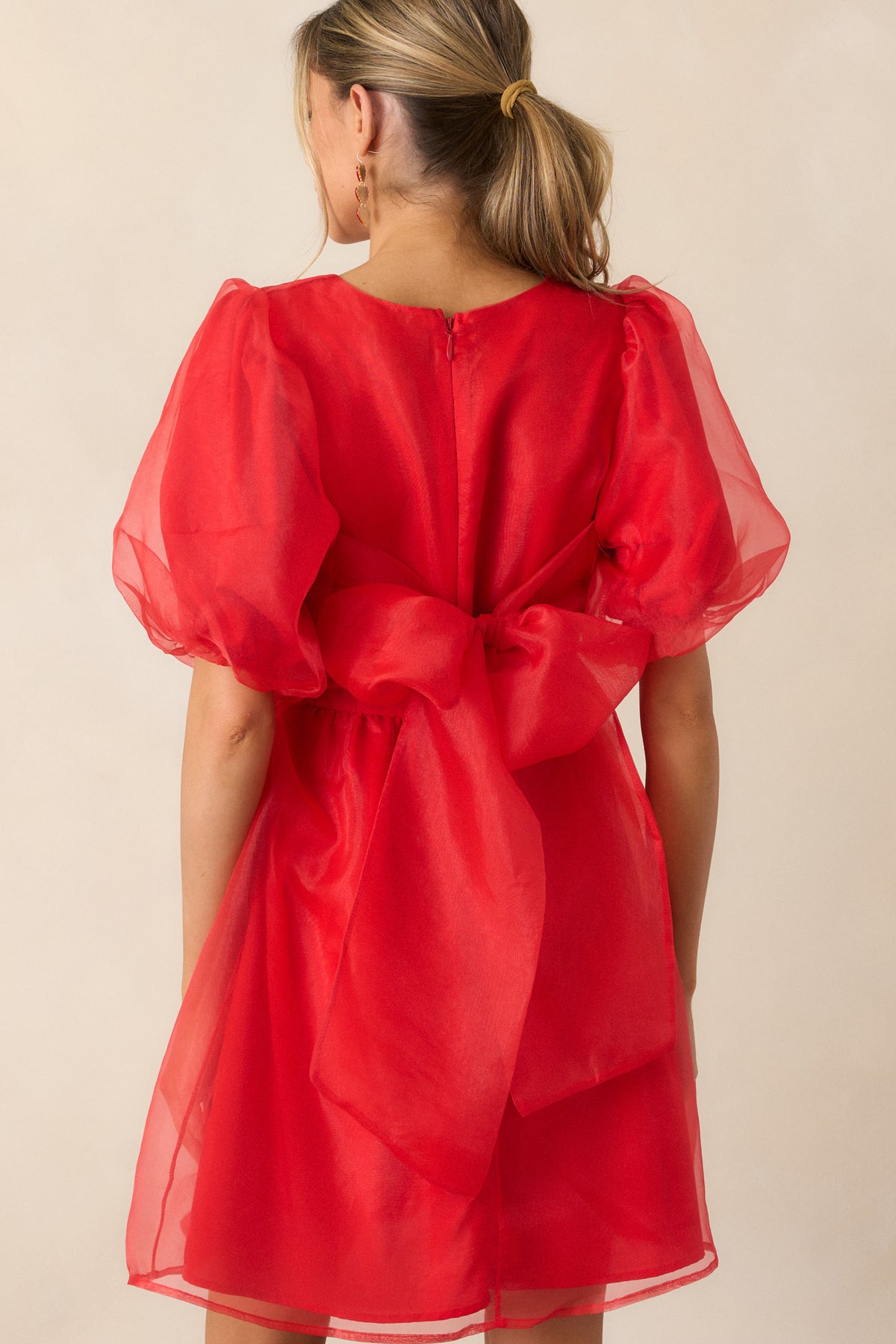 Red Puff Sleeve Mini Dress - All Dresses | Red Dress