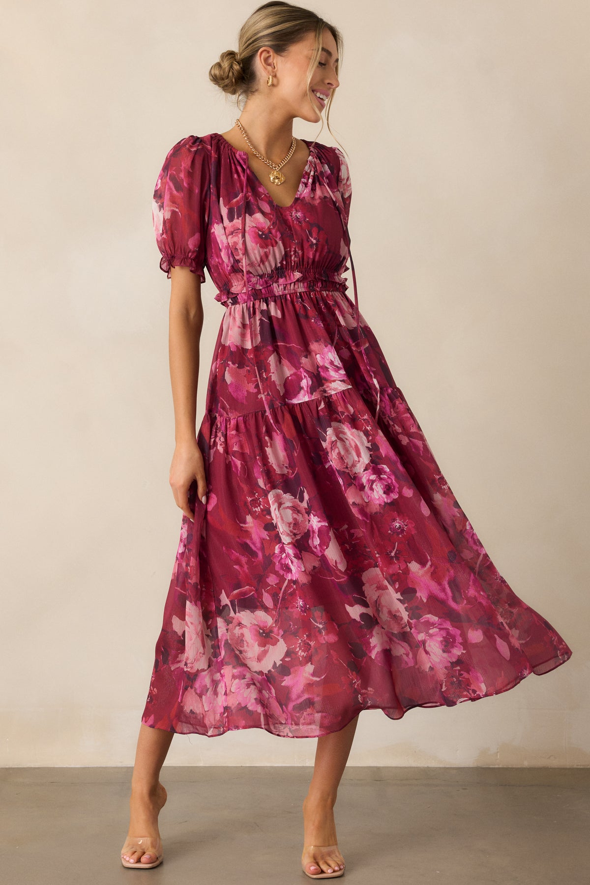 Berry Floral Maxi Dress - All Dresses | Red Dress