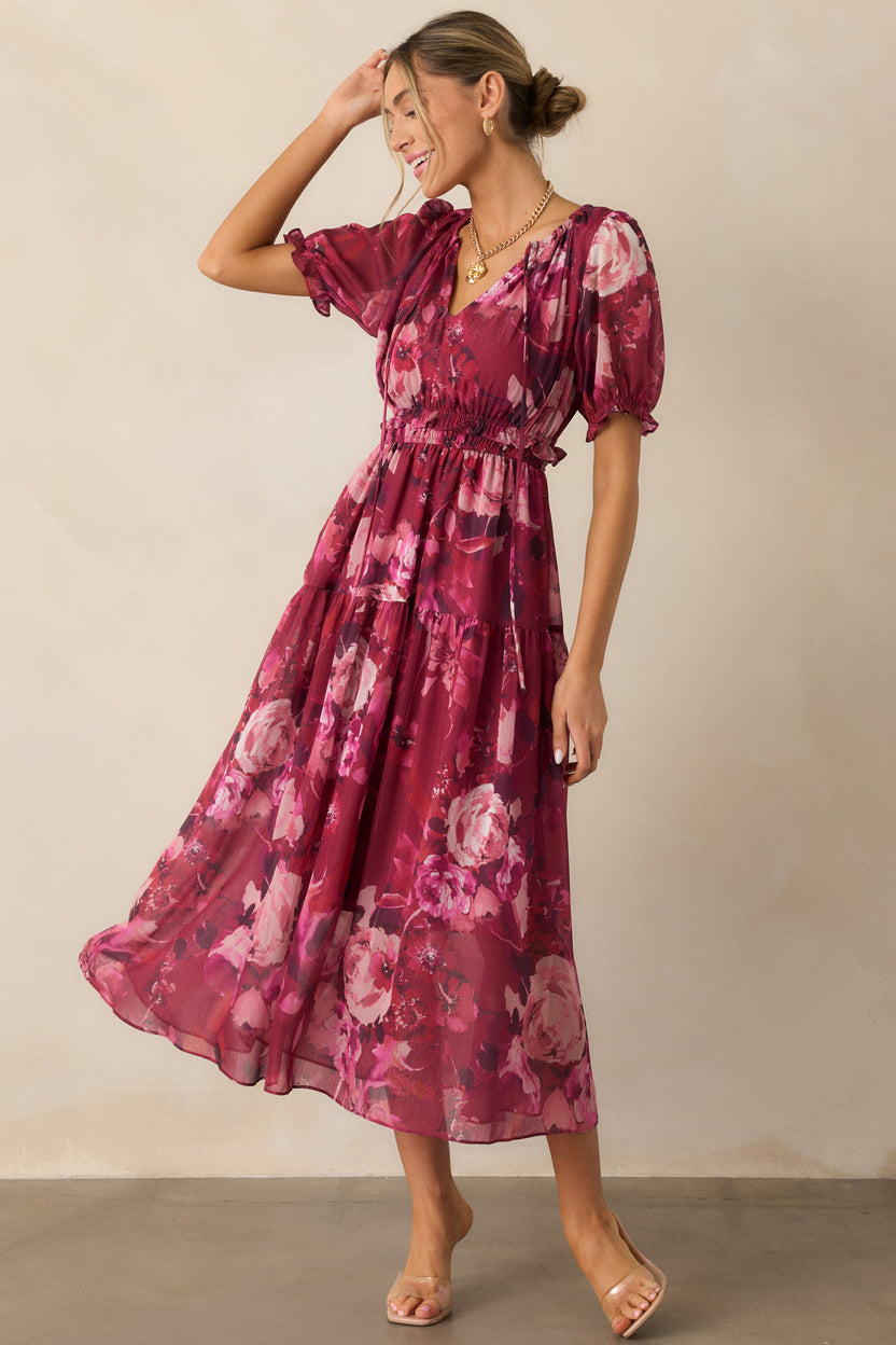 Berry Floral Maxi Dress - All Dresses | Red Dress