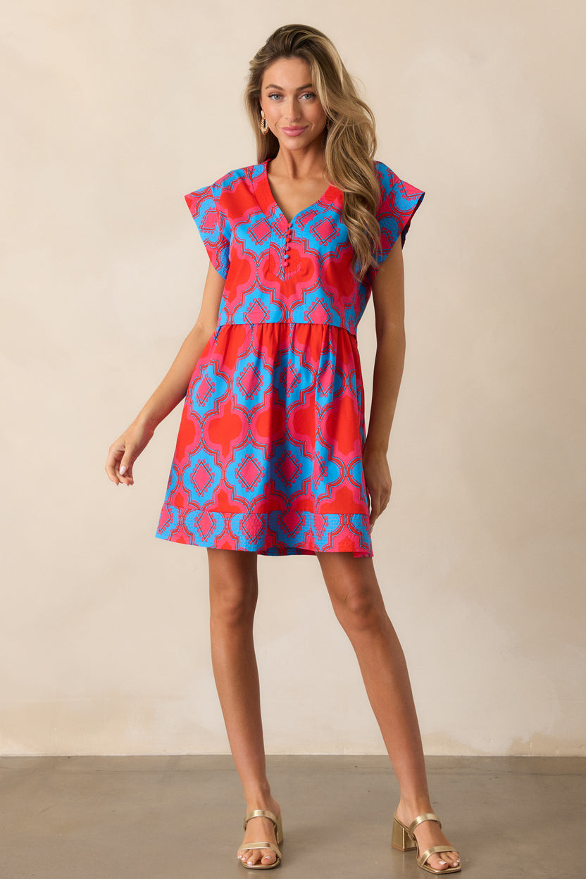 Doing Better Cotton Red Print Mini Dress