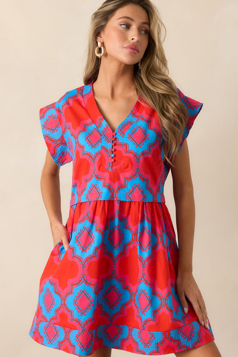 Doing Better Cotton Red Print Mini Dress