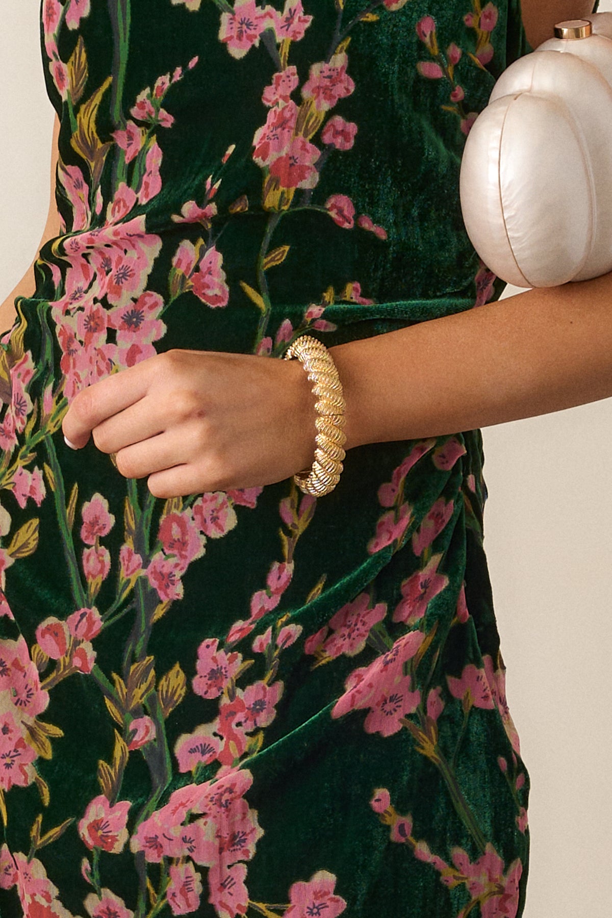 Gold Textured Bracelet - All Jewelry | Red Dress
