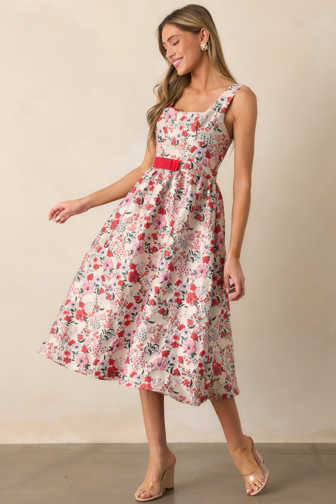 Red Floral Midi Dress - All Dresses | Red Dress