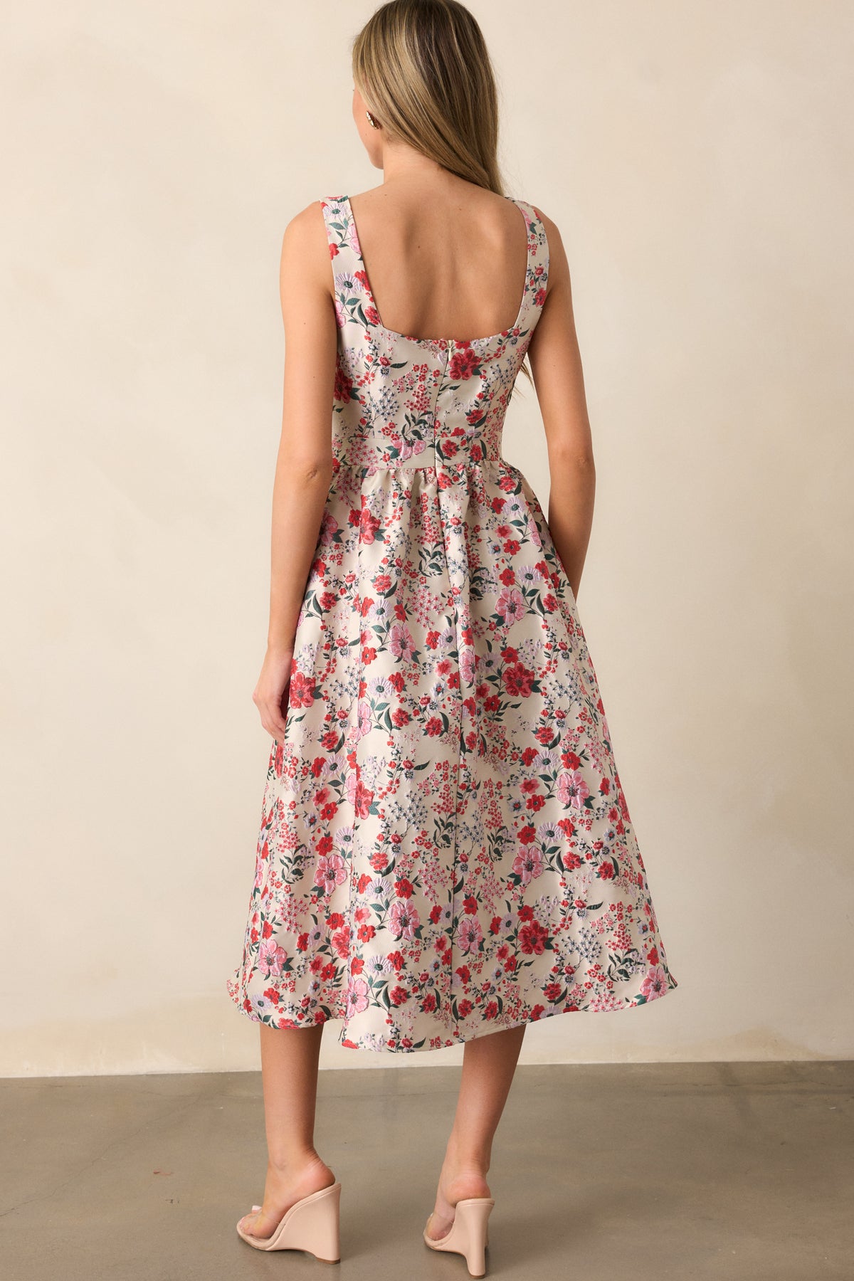 Red Floral Midi Dress - All Dresses | Red Dress