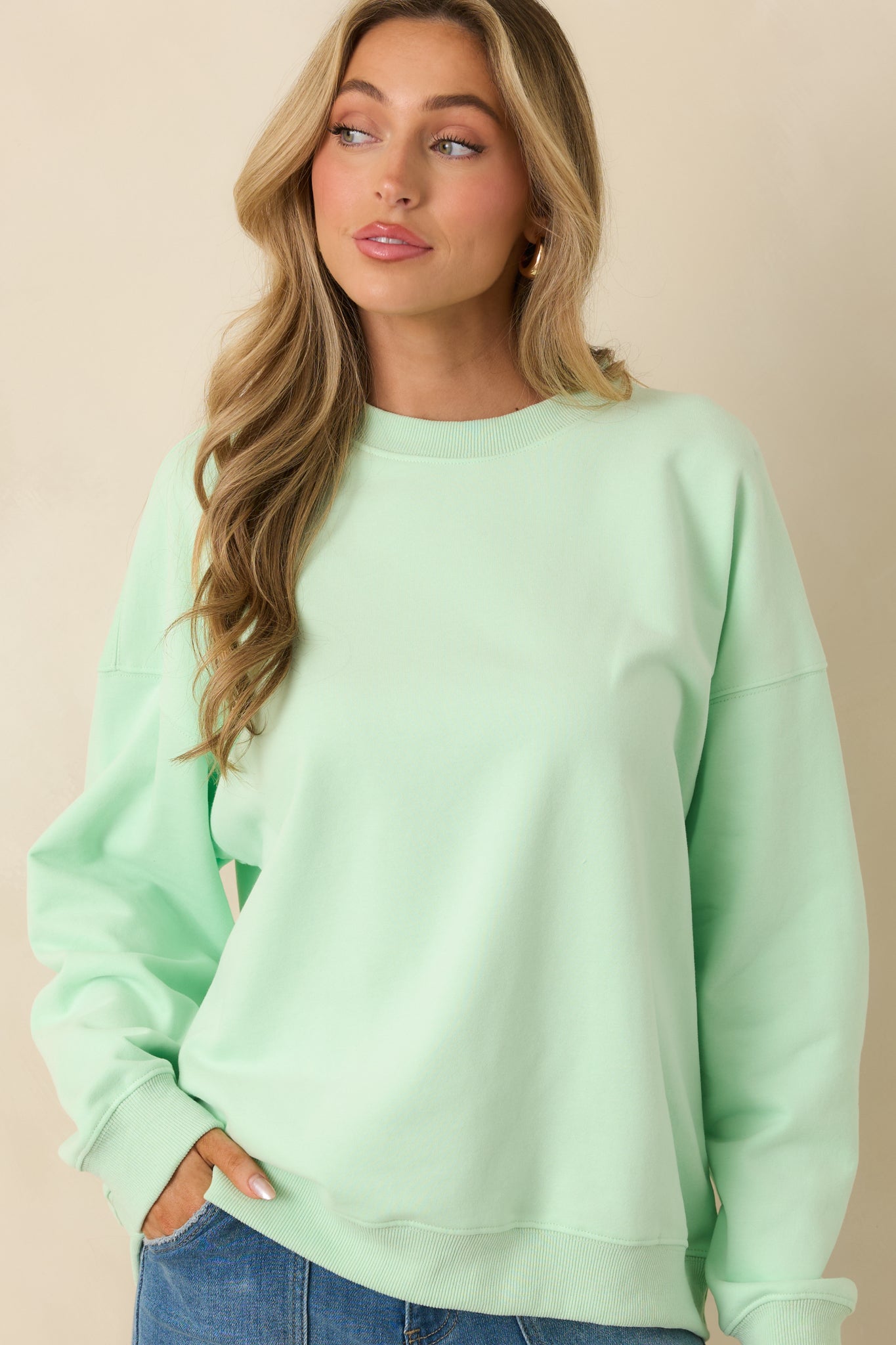 Mint Green Crewneck Sweatshirt - All Tops | Red Dress