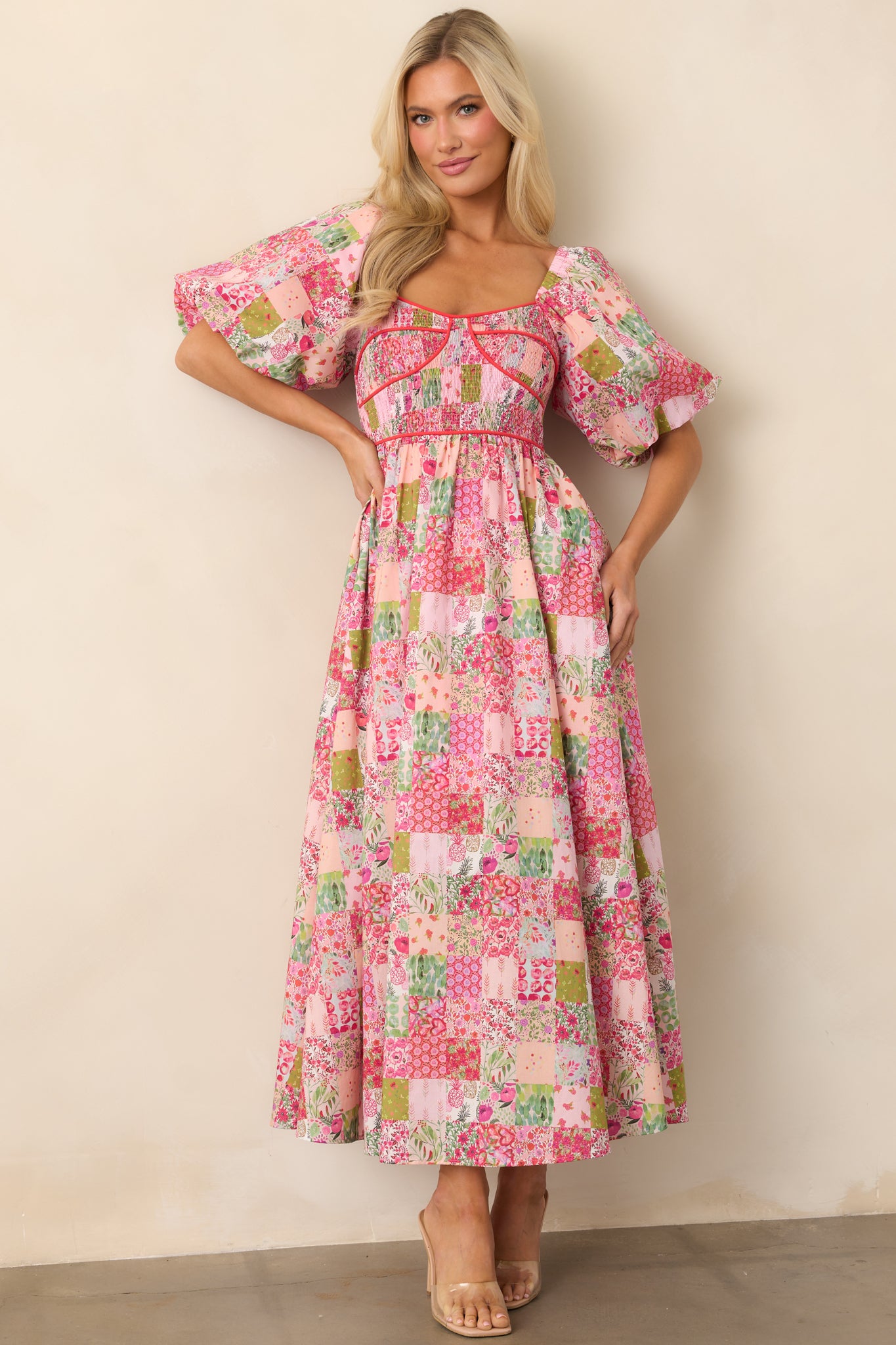 Pink Cotton Patchwork Maxi Dress - All Dresses | Red Dress