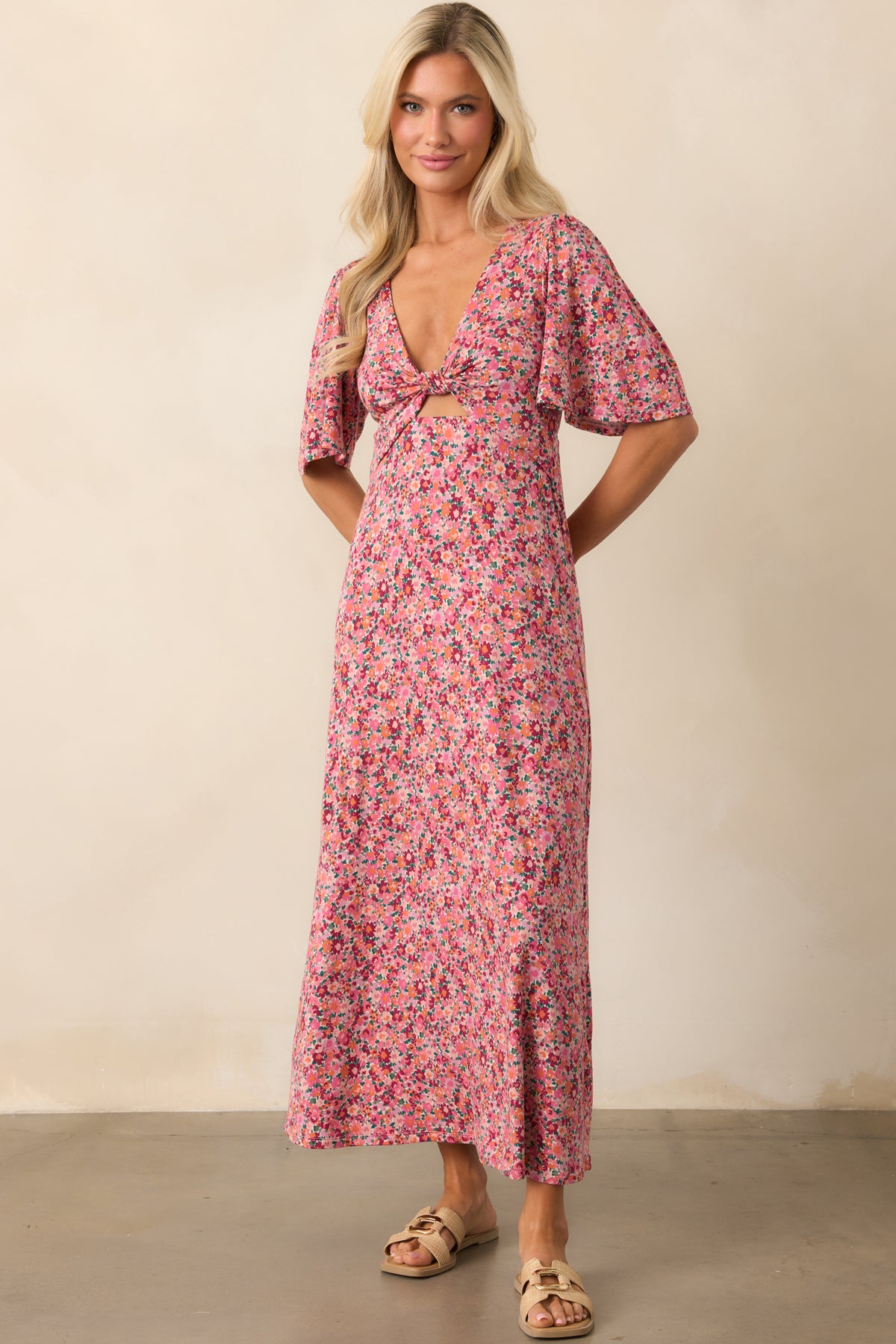 Z Supply Mavis Dulce Floral Midi Dress In Rose Mauve | Red Dress