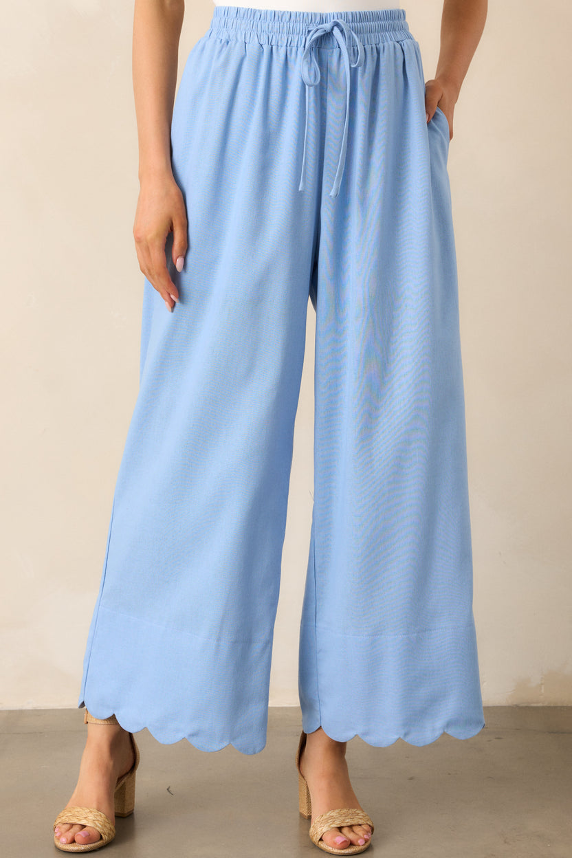 Light Blue Scalloped Hem Pants - Two Piece Sets | Red Dress