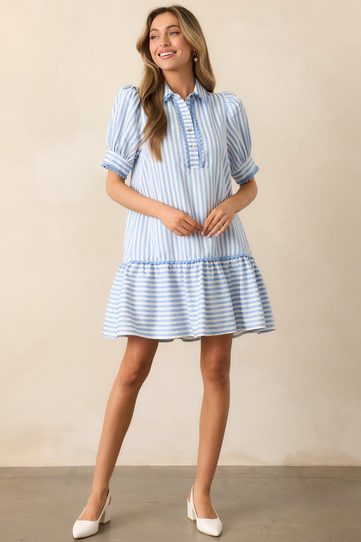Blue Stripe Mini Dress - All Dresses | Red Dress