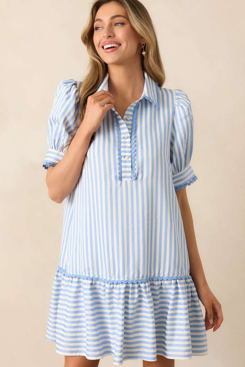 Blue Stripe Mini Dress - All Dresses | Red Dress