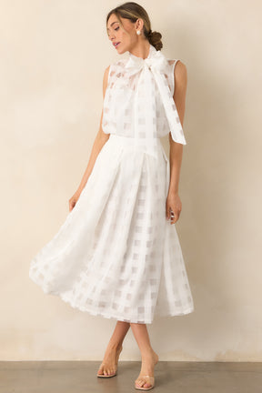 White Sheer Windowpane Midi Skirt - Two Piece Sets | Red Dress