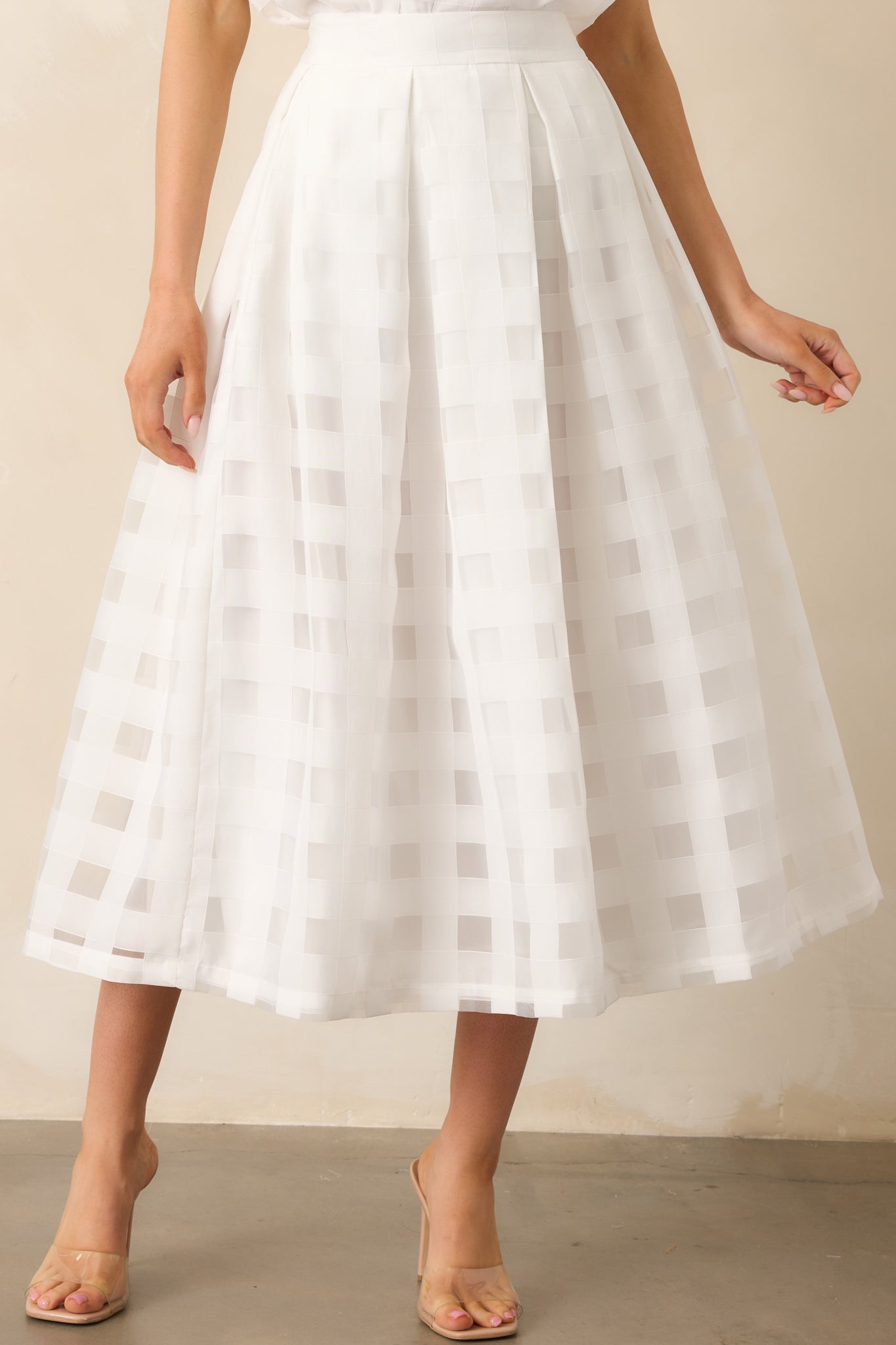 White Sheer Windowpane Midi Skirt - Two Piece Sets | Red Dress