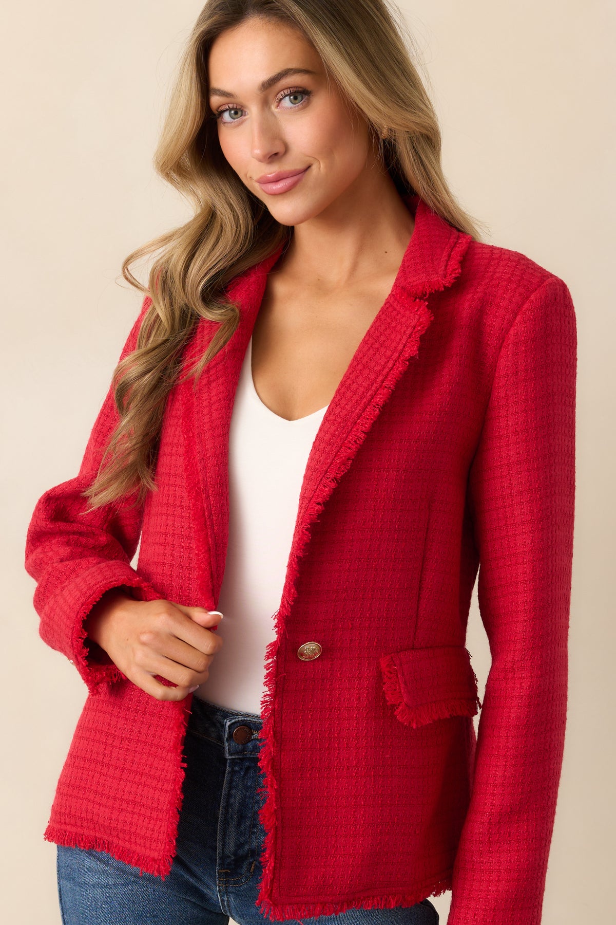 Red Tweed Blazer - All Outerwear | Red Dress