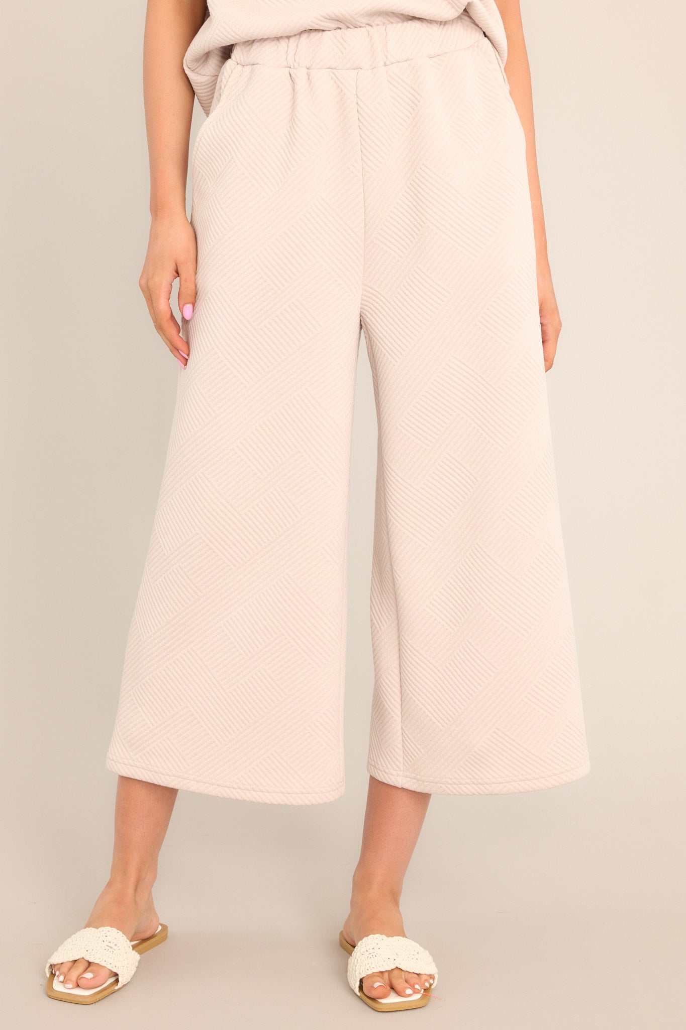 Taupe Cropped Textured Pants - All Pants | Red Dress