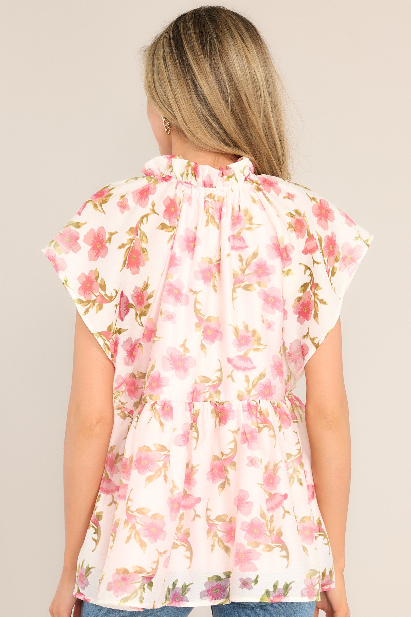 Light Pink Floral Peplum Top - All Tops | Red Dress