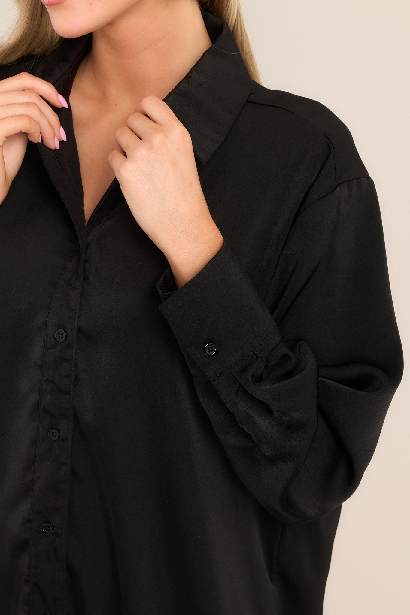 Black Long Sleeve Button Down Tunic - All Dresses | Red Dress